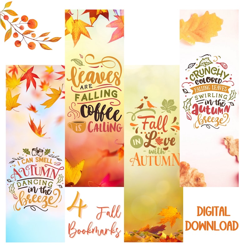 Printable Fall Bookmarks, Autumn Bookmarks, Fall Leaf Bookmarks ...