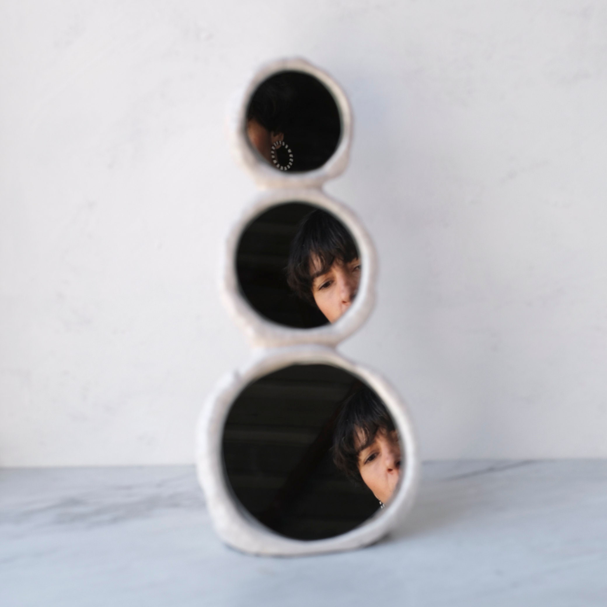 Triple Clay Table Mirror Ceramic Mirror Sculpture Contemporary Design ...