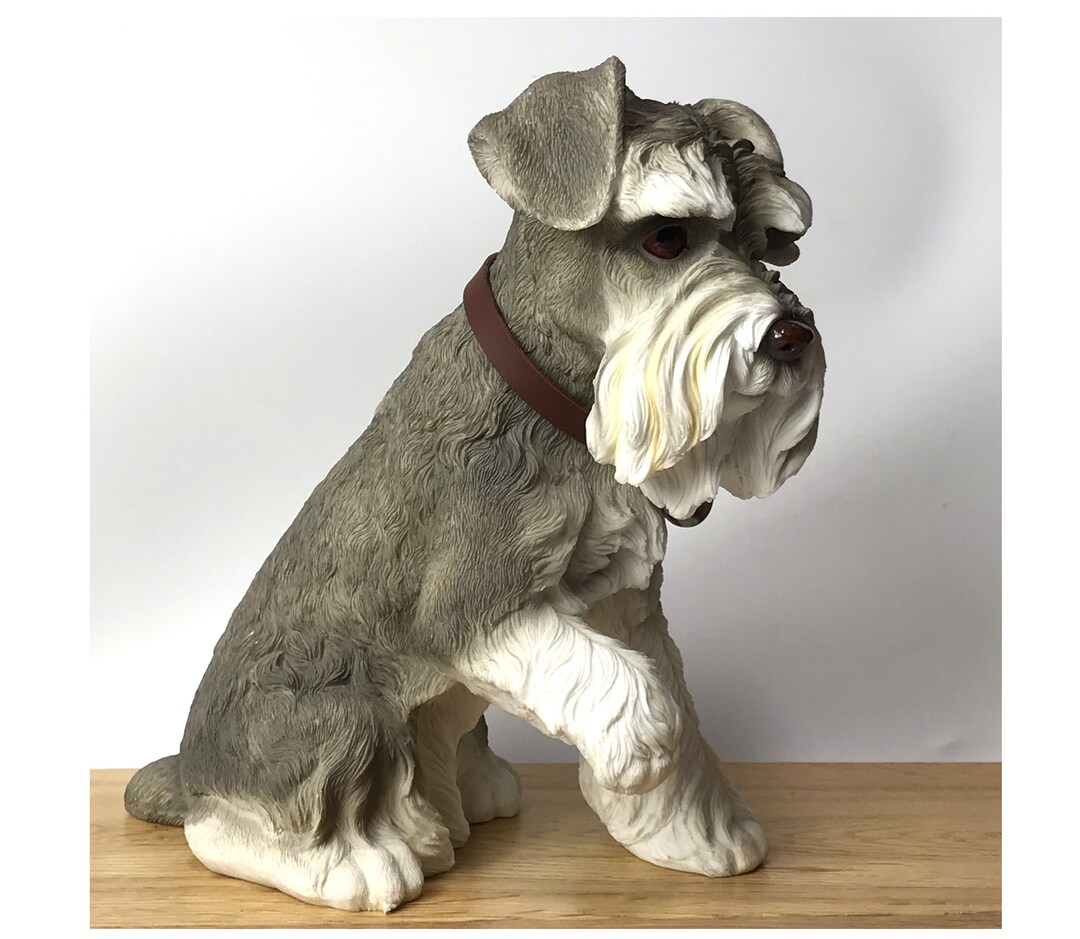 Large 24cm 9 1/2 High Realistic Schnauzer With Collar Ornament Figurine ...