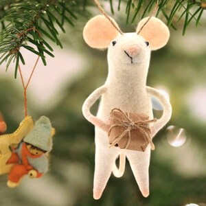 TWO Felt Mice Hanging Christmas Tree Decorations, One Wearing a Silver ...