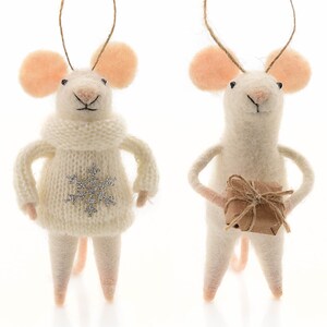 TWO Felt Mice Hanging Christmas Tree Decorations, One Wearing a Silver ...