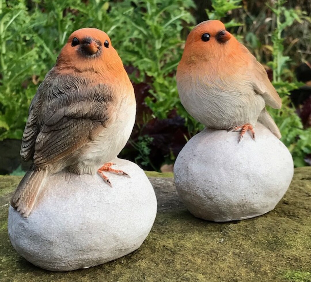 SET OF 2 Robins on Pebbles, Realistic Stone Effect, Great Indoor or ...
