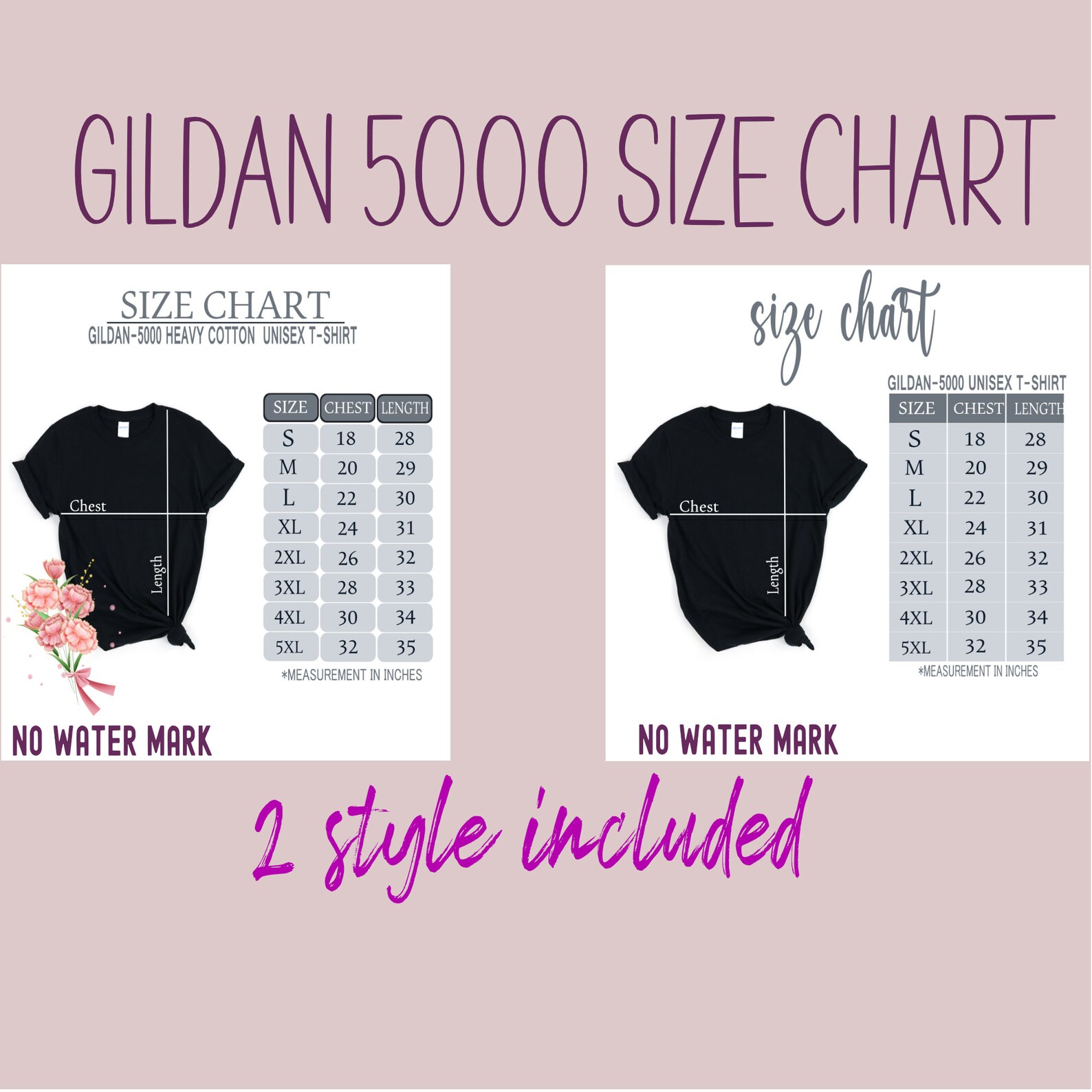 Gildan 5000 Size Chart, Size Guide for Gildan T-shirt, Gildan 5000 Size ...