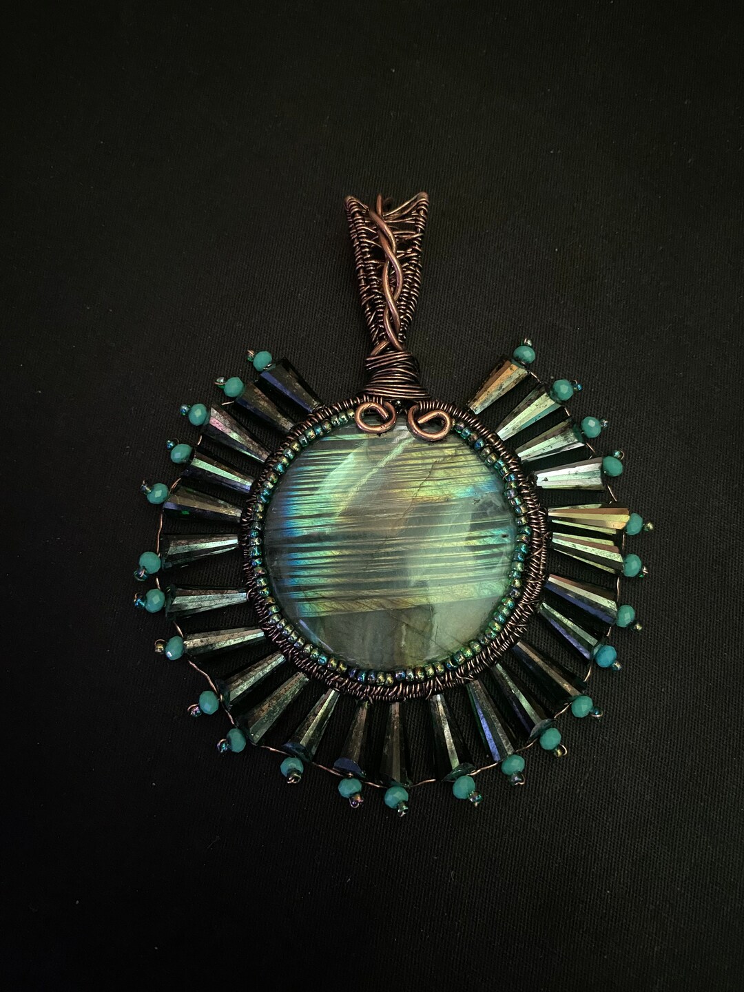 Labradorite Copper Wire Wrapped Pendant Necklace With Beads - Etsy
