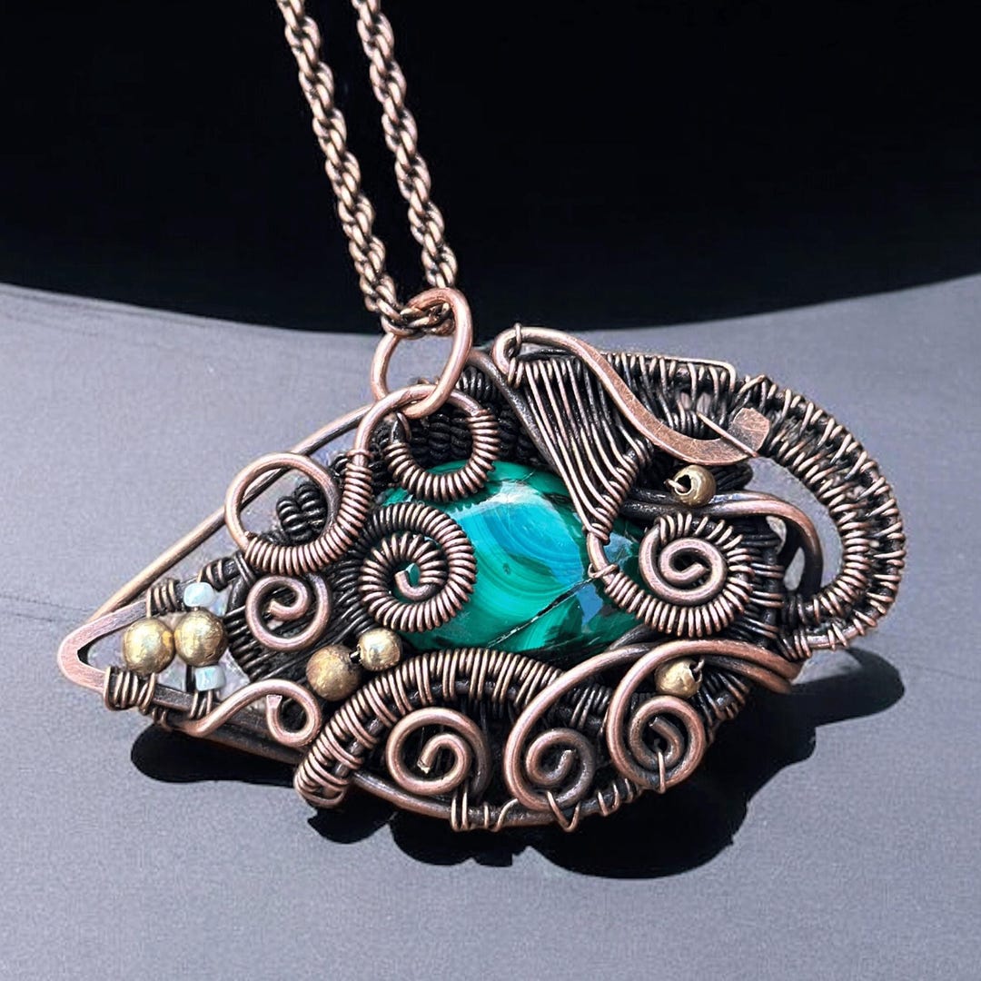 Malachite Copper Wire Wrapped Pendant: Handmade Evil Eye Protector - Etsy