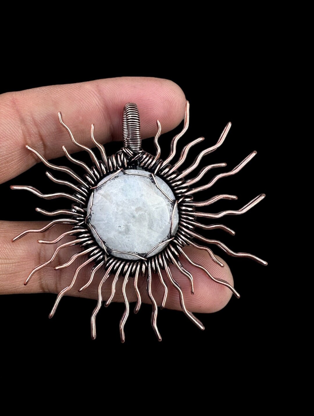 Moonstone Sun Pendant: Handmade Copper Wire Wrapped Gemstone Jewelry - Etsy