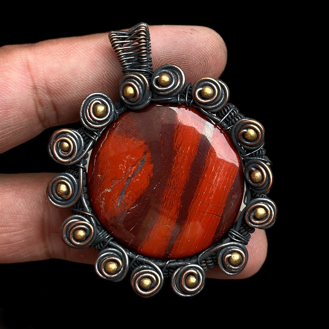 Red Jasper Copper Pendant Coper Wire Wrapped Gemstone Pendant Copper ...