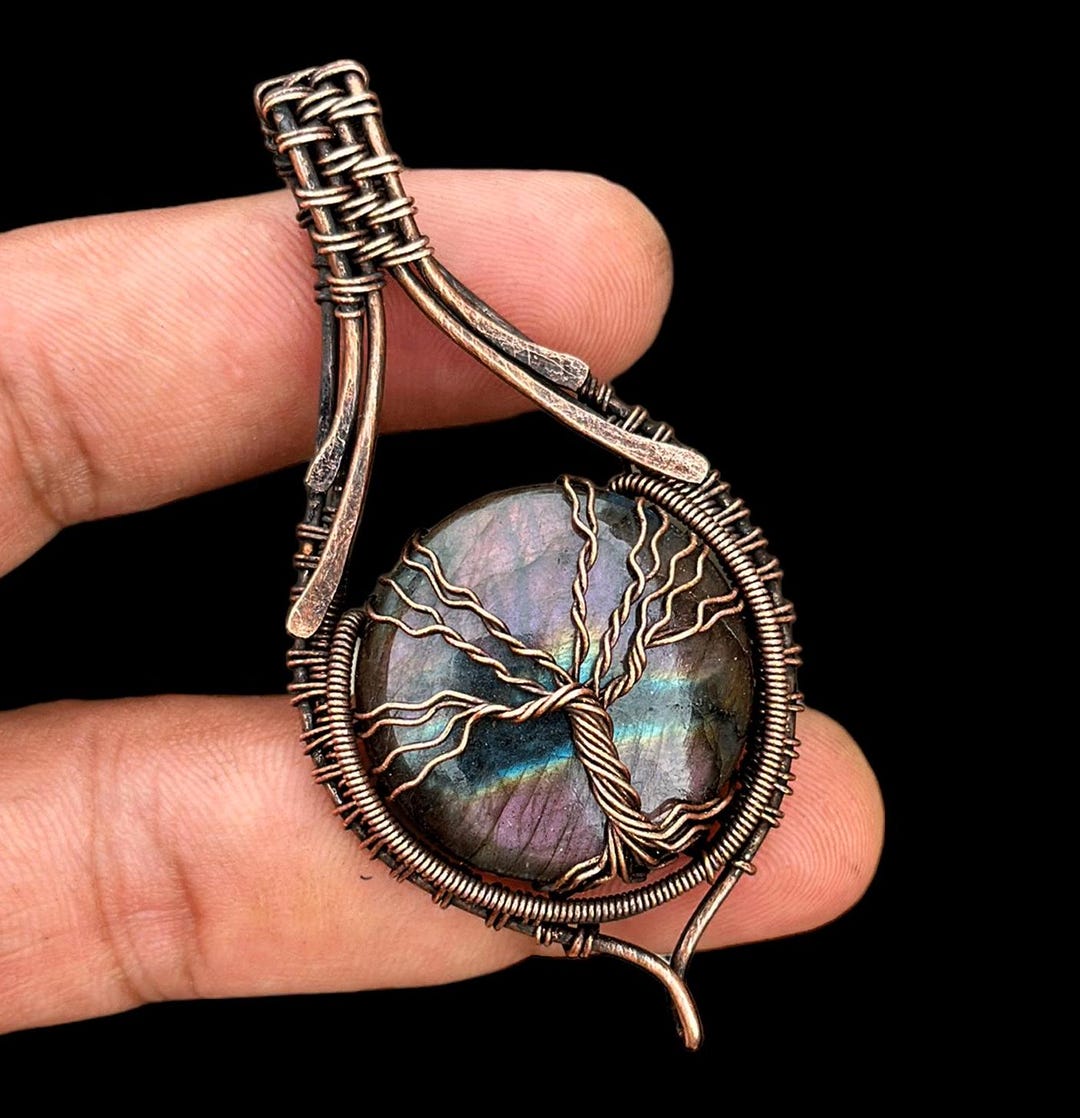 Beautiful Tree of Life Wire Wrappe Pendant Labradorite Necklace Copper ...