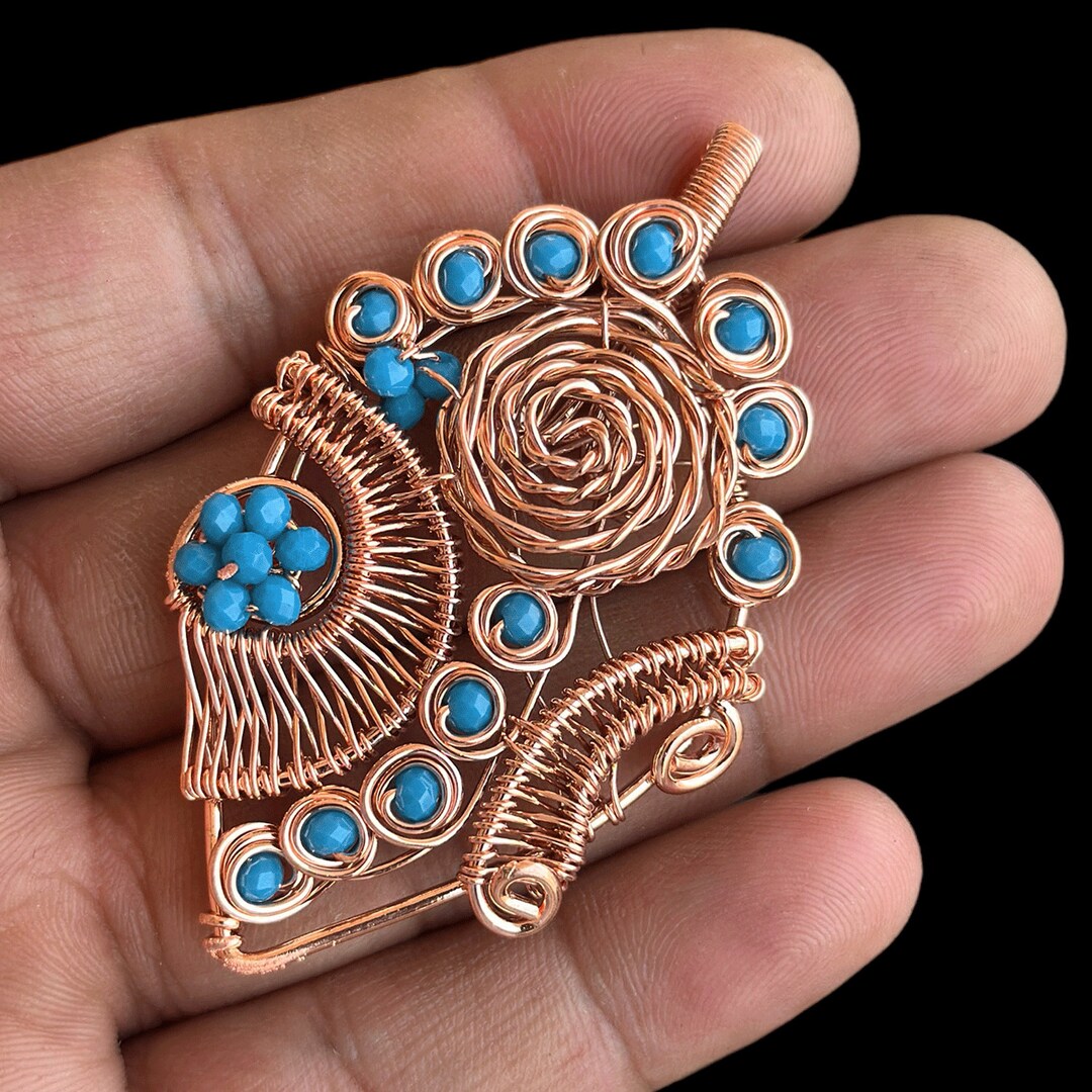 Turquoise Color Beads Pendant Handmade Fashion Jewelry Wire Wrap ...