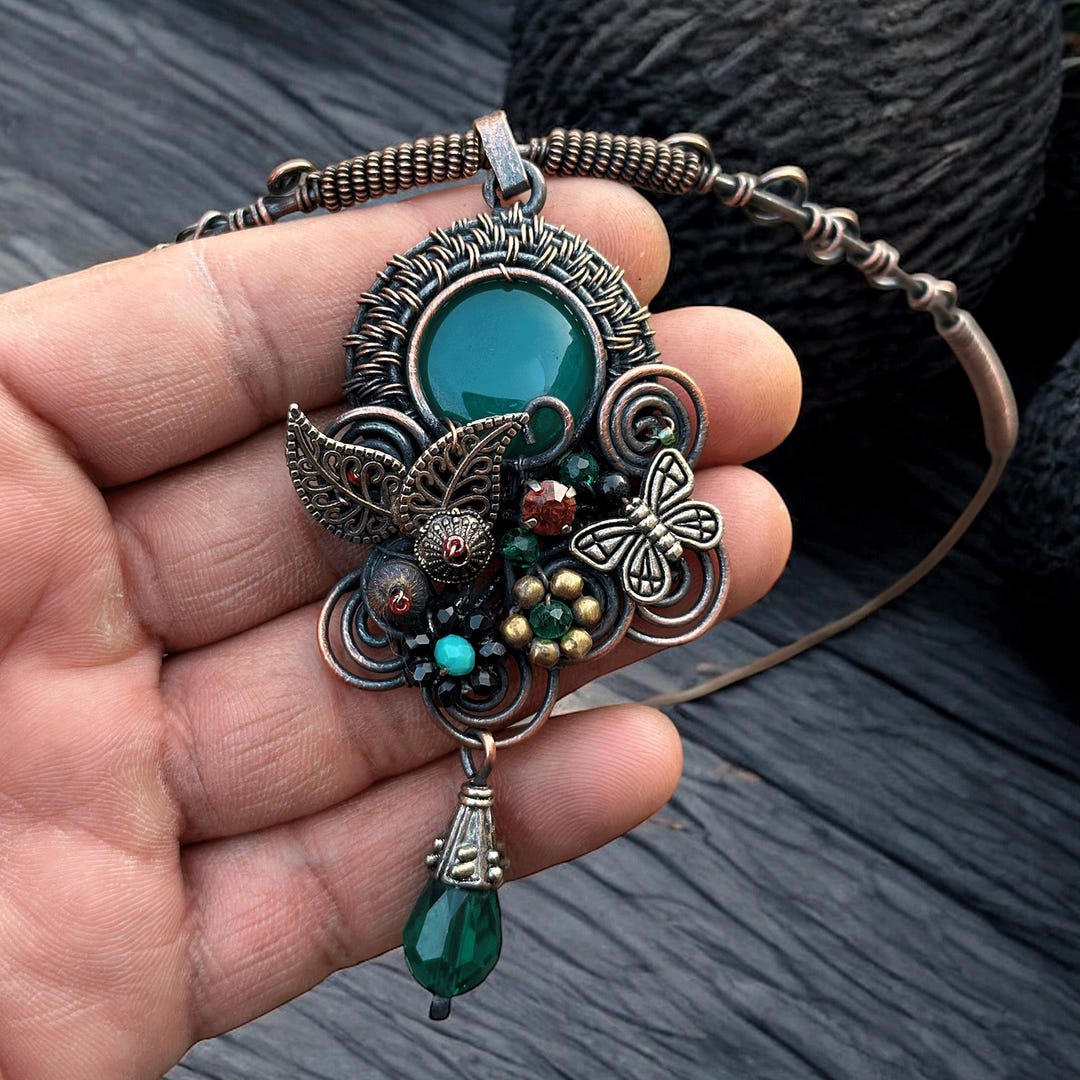 Rare Necklace Green Onex Pendant Copper Pendant/wire Wrapped Pendant ...
