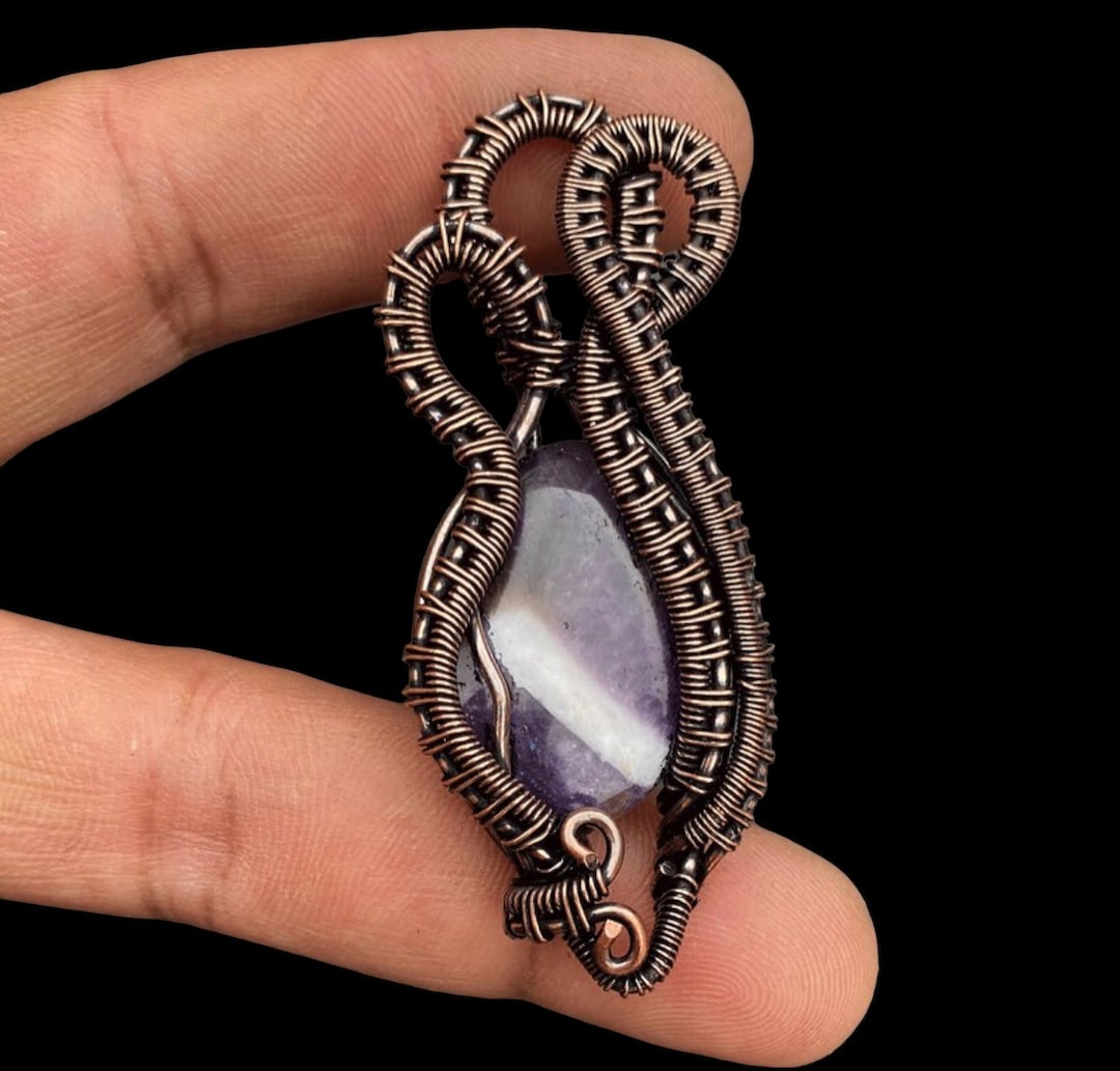 Natural Amethyst Copper Wire Pendent / Men/women Necklace/ Wire Wrapped ...