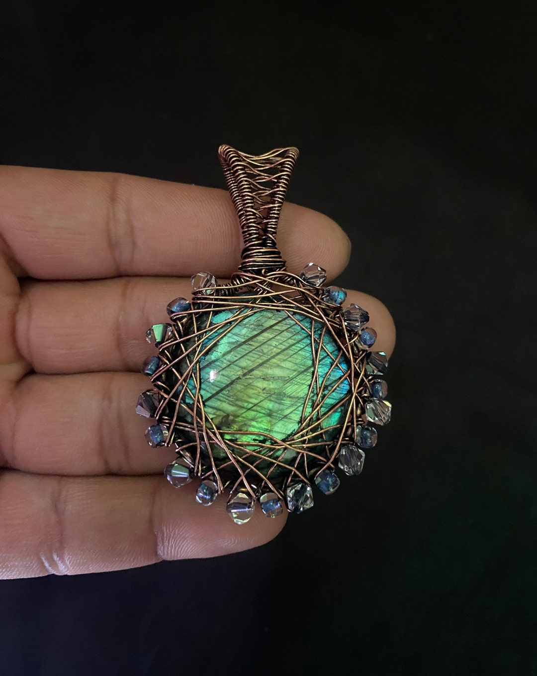Labradorite Copper Wire Wrapped Pendant Necklace With Beads - Etsy