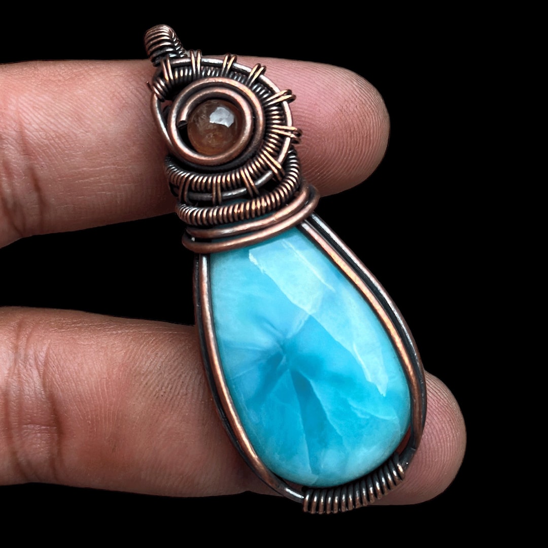 Healing Larimar Sky Blue Stone/ Tourmaline Pendant, Larimar Stone ...