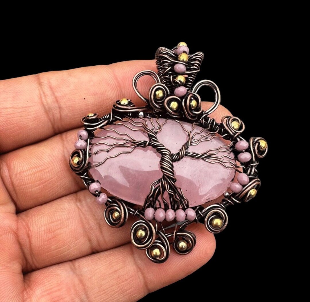 Natural Rose Quartz Pendant/ Copper Wire Pendent/ Necklace - Etsy