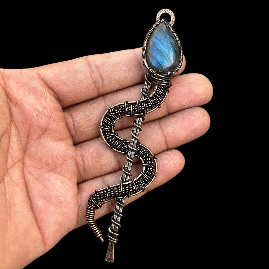 Snake Labradorite Copper Wire Wrapped Pendant With Beads Labradorite ...