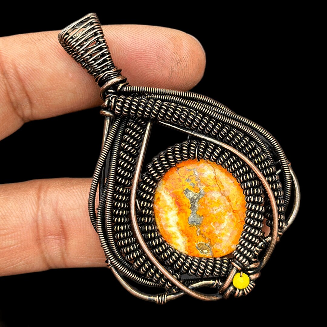 Gorgeous Bumblebee Jasper Hy Wire Wrapped Pendant Labradorite Necklace Copper Wire Wrapped ...