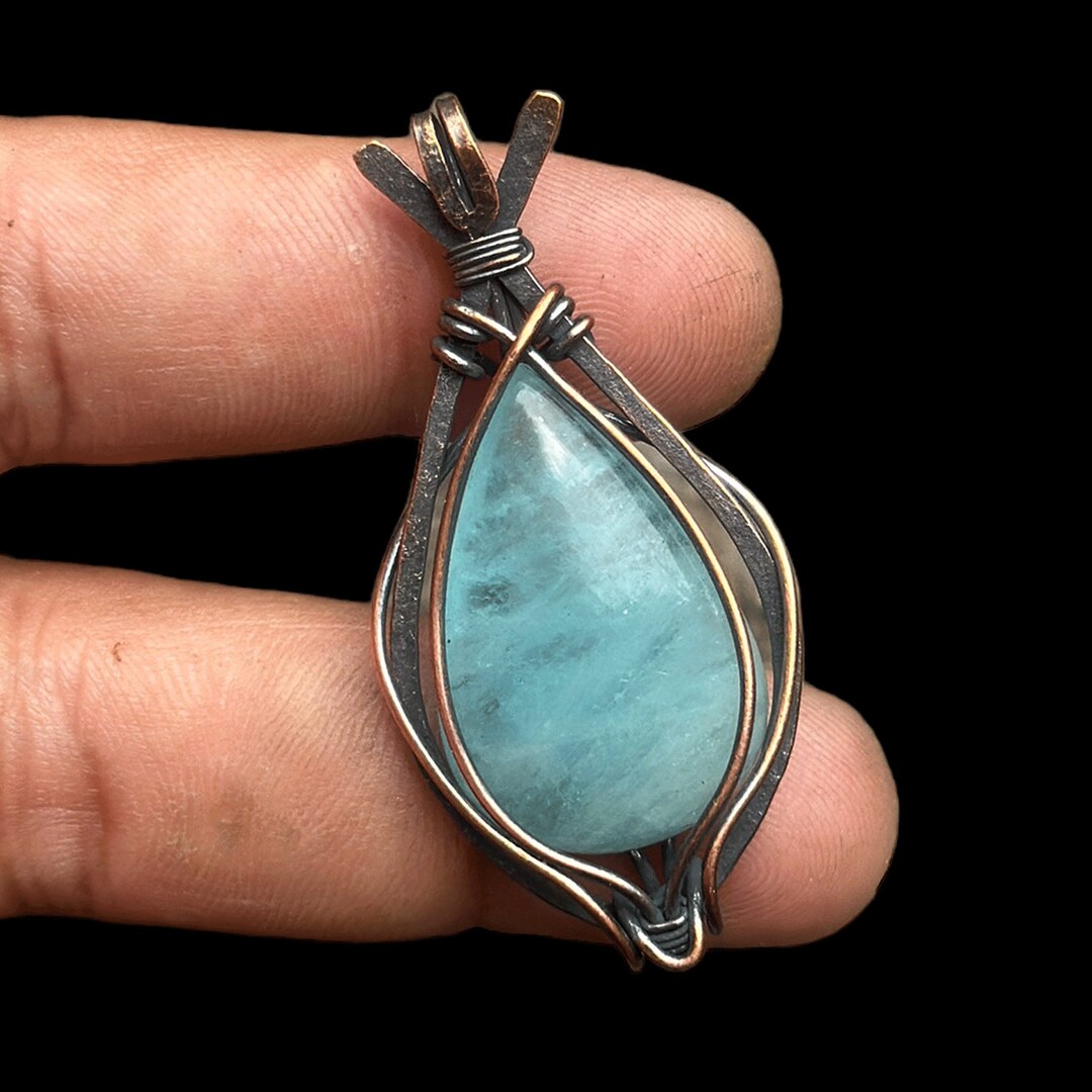 Aquamarine Beautiful Wire Wrapped Necklace/pendent/locket Handmade ...