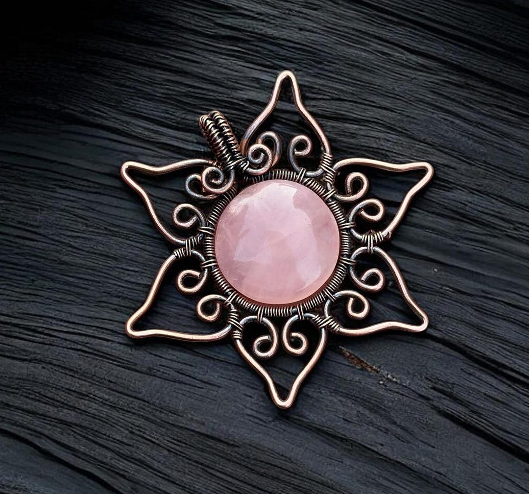 Rose Quartz Copper Wire Wrapped Pendant: Handmade Gemstone Jewelry - Etsy