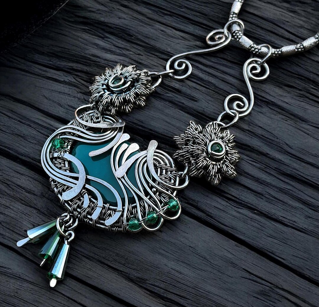 Rare Necklace Green Onex Pendant Copper Pendant/wire Wrapped Pendant ...