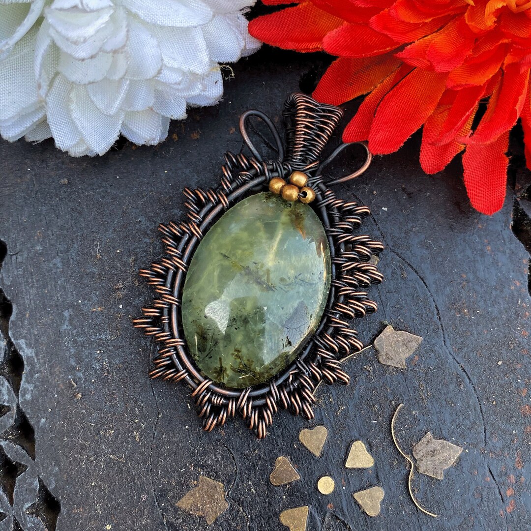 Prehnite Pendant. Copper Wire Wrap Pendant Jewelry. Natural Gemstone ...