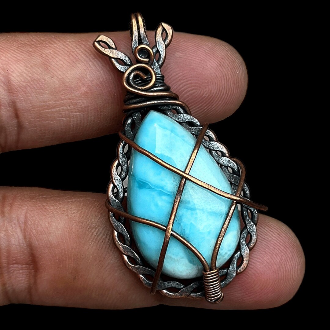 Best Larimar Sky Blue Stone Pendant, Larimar Stone Necklace, Copper ...