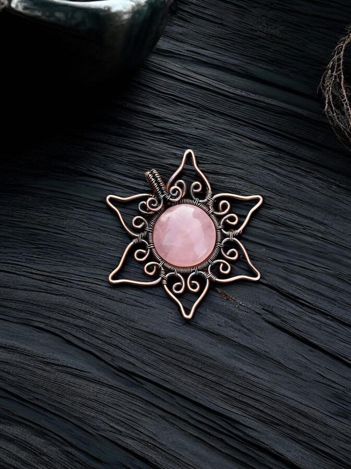 Rose Quartz Copper Wire Wrapped Pendant: Handmade Gemstone Jewelry - Etsy