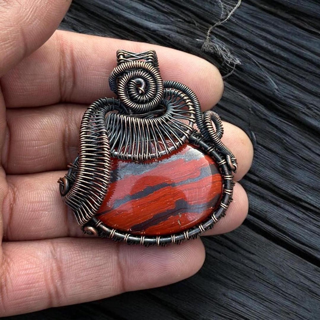 Red Jasper Copper Pendant Coper Wire Wrapped Gemstone Pendant Copper ...