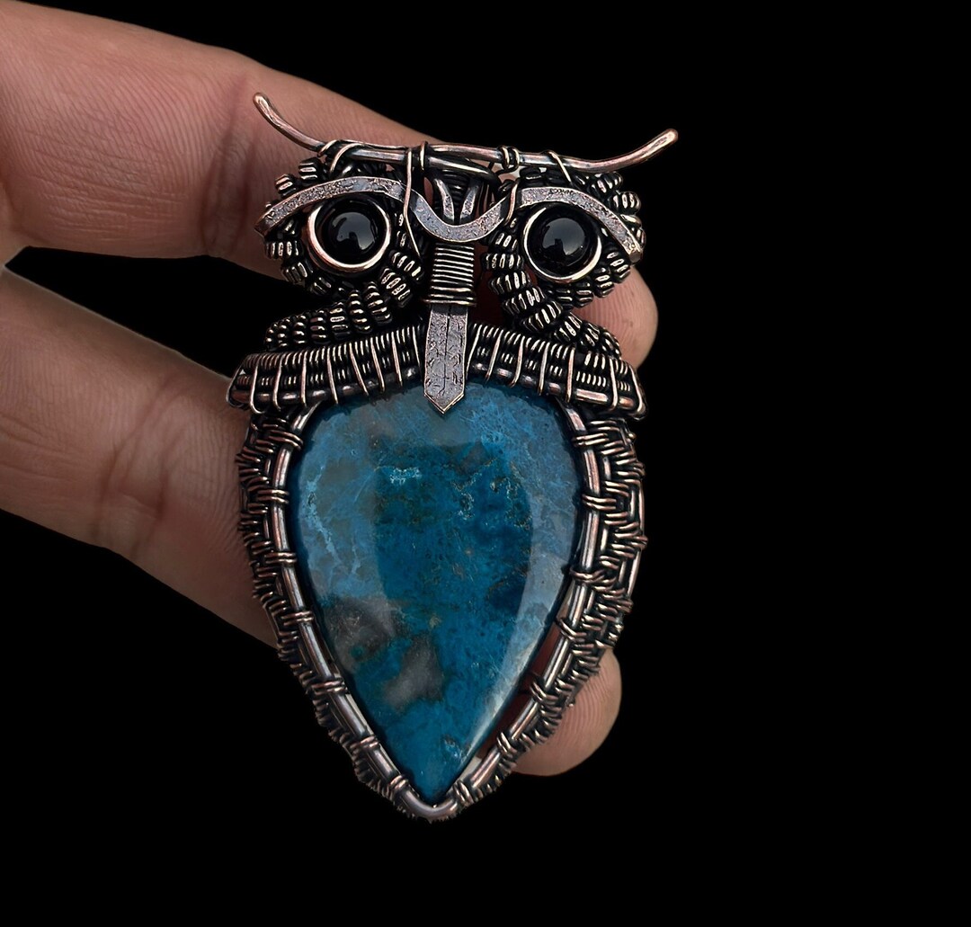 Azurite Owl Eye Copper Wire Wrapped Pendant Gemstone Pendant Beautiful ...