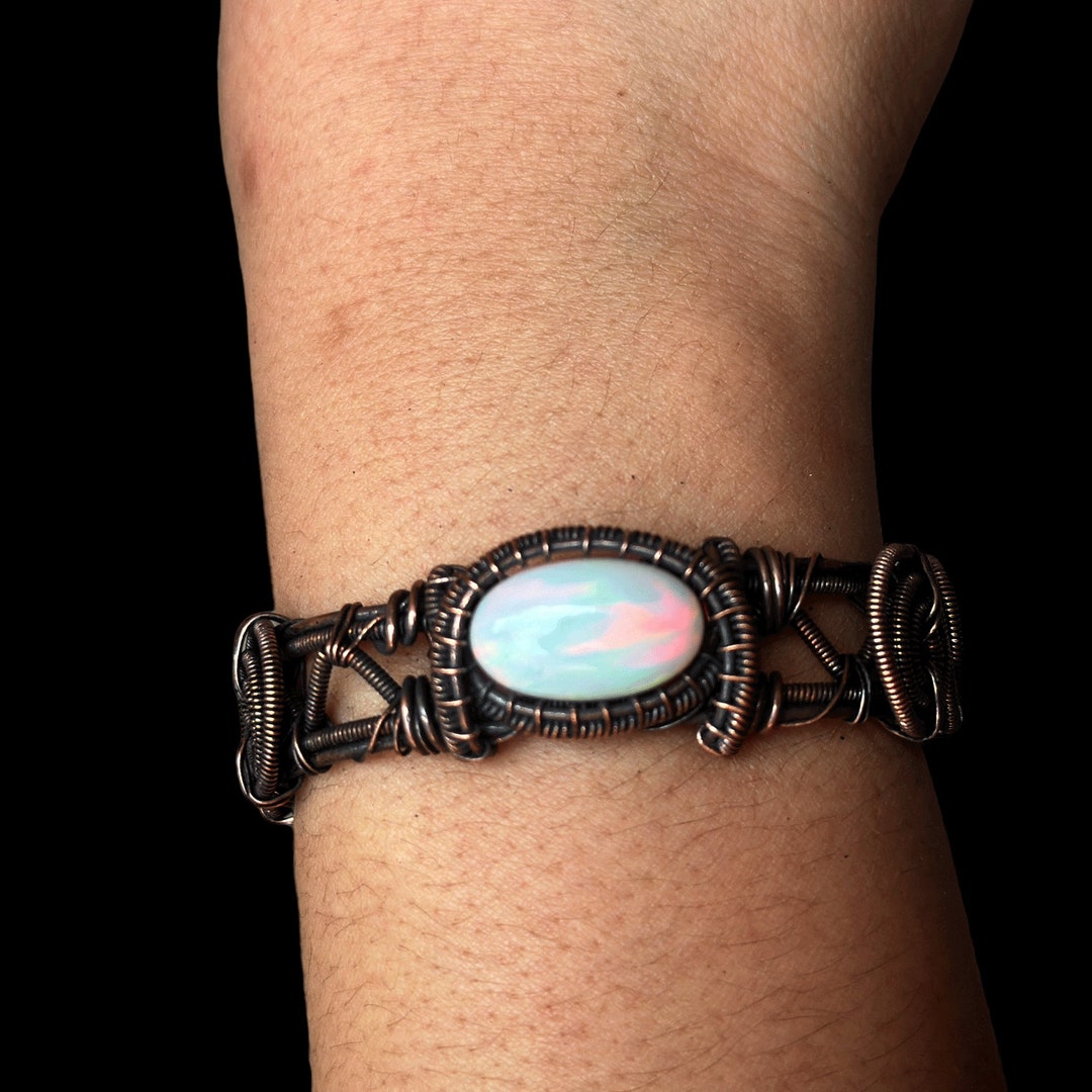 Rare Ethiopian Opals Wire Wrapped Pendant Labradorite Necklace Copper ...