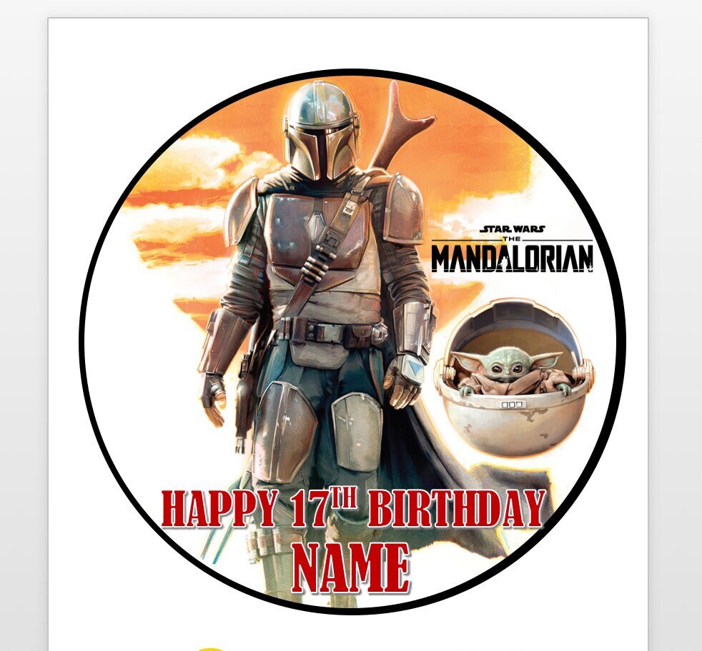 Mandalorian Edible Cake Topper 19cm Round Birthday Party - Etsy