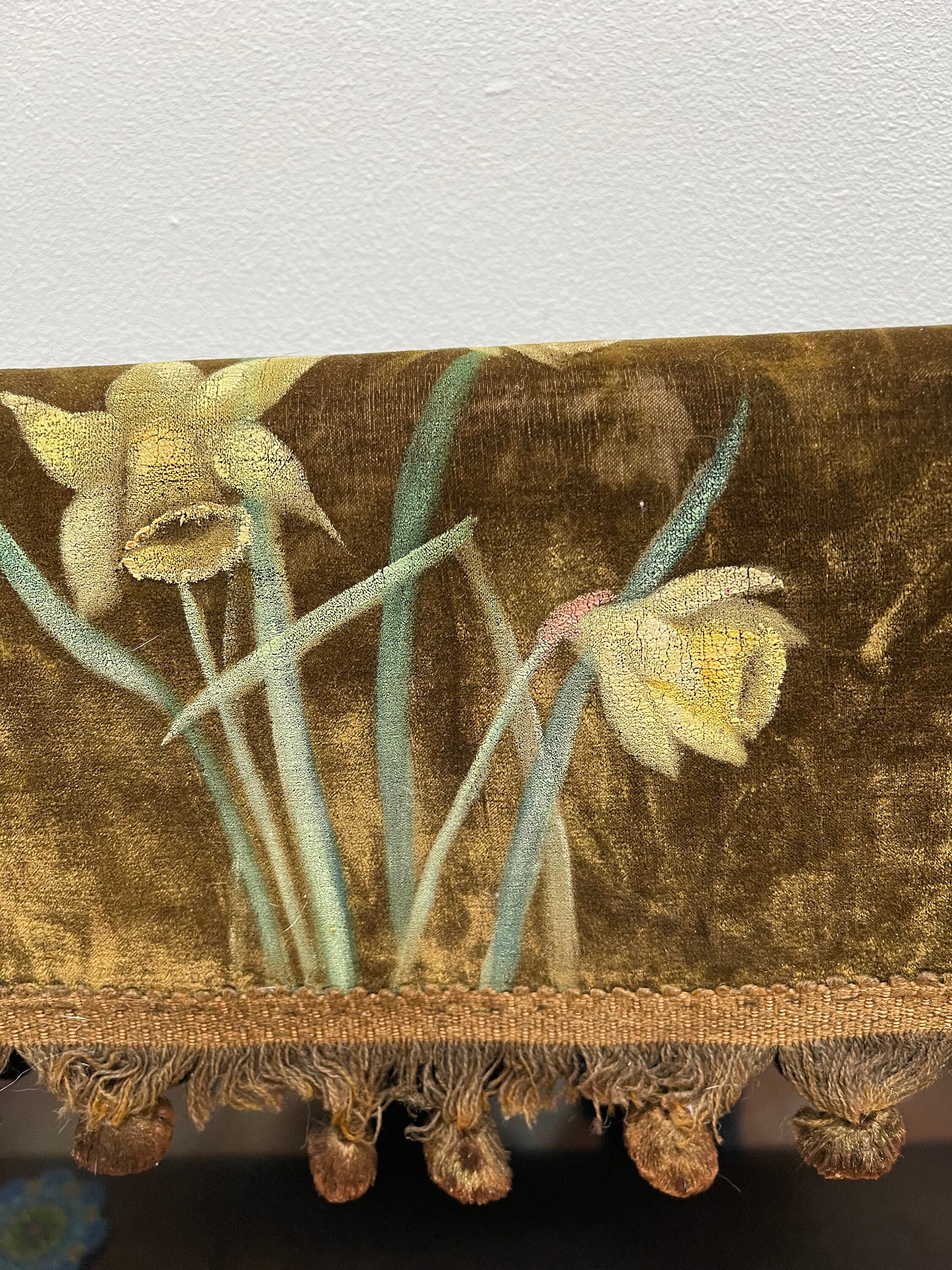 Victorian Antique Hand Painted Green Velvet Mantle/valance Cover, Pre ...