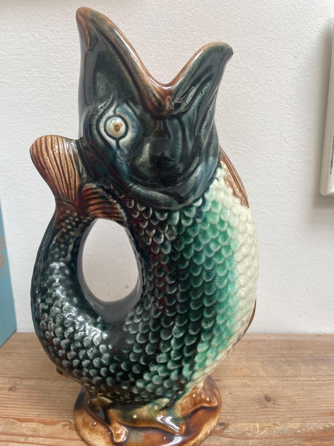 Antique Majolica Gluggle Fish Jug,pitcher, Ceramic, Pottery, Gurgling ...