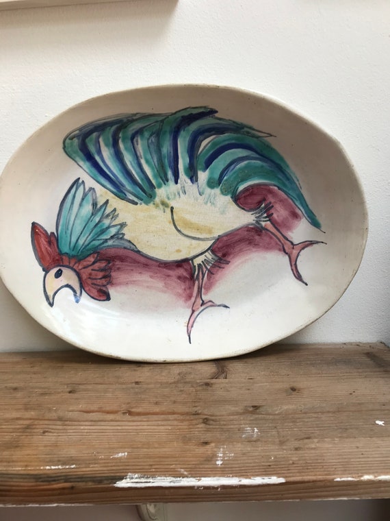 Vintage Wells Pottery Cockerel Plate | Etsy