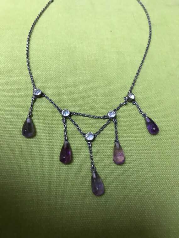 Amethyst raindrop diamante necklace,vintage,antique,j… - Gem