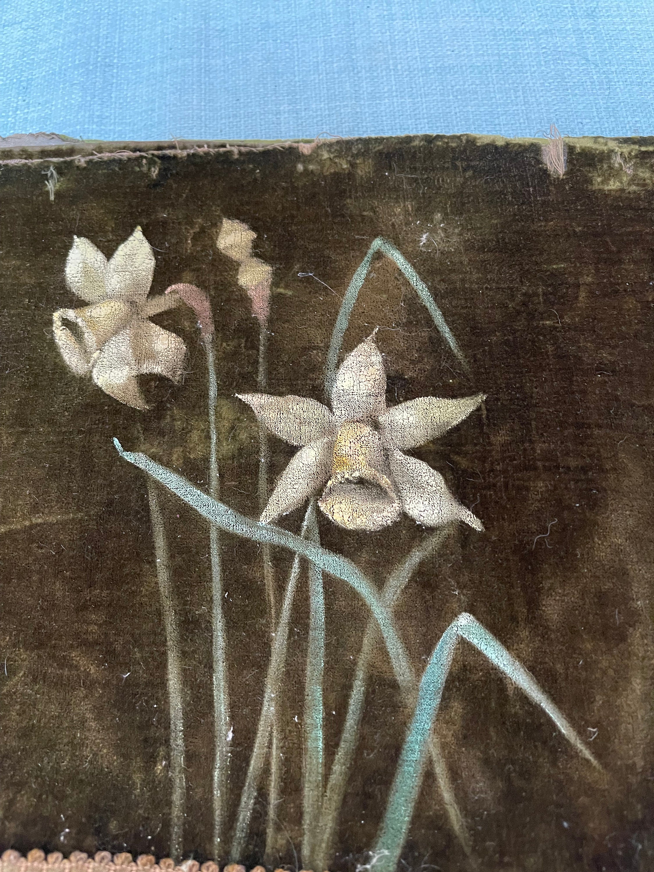 Victorian Antique Hand Painted Green Velvet Mantle/valance Cover, Pre ...