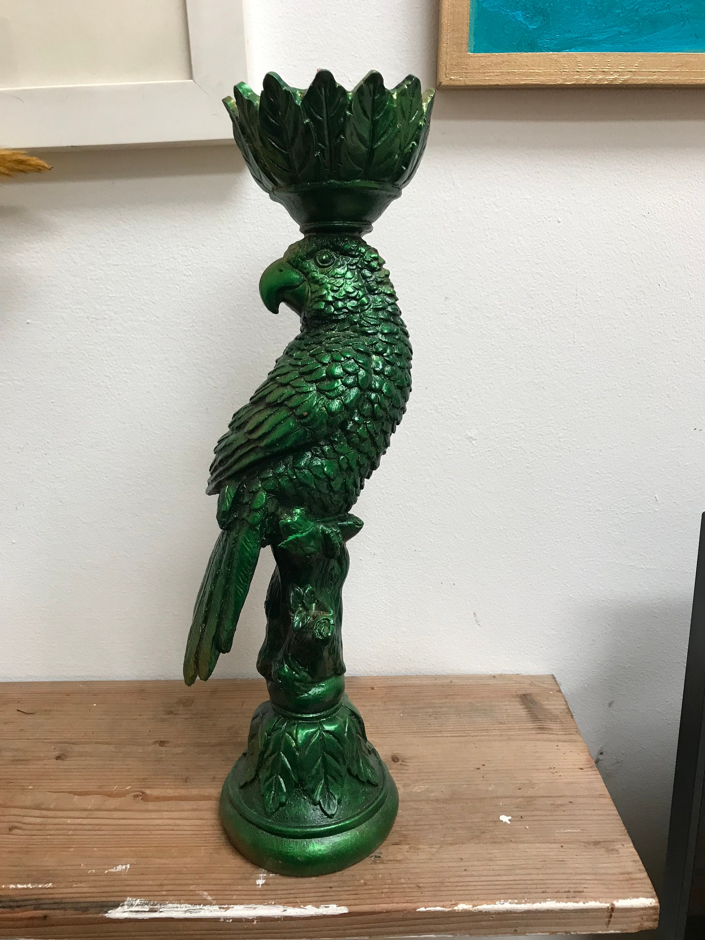 Parrot Candle Holders, Green, Diamante Eyes, Gold, T Light, Tapered ...