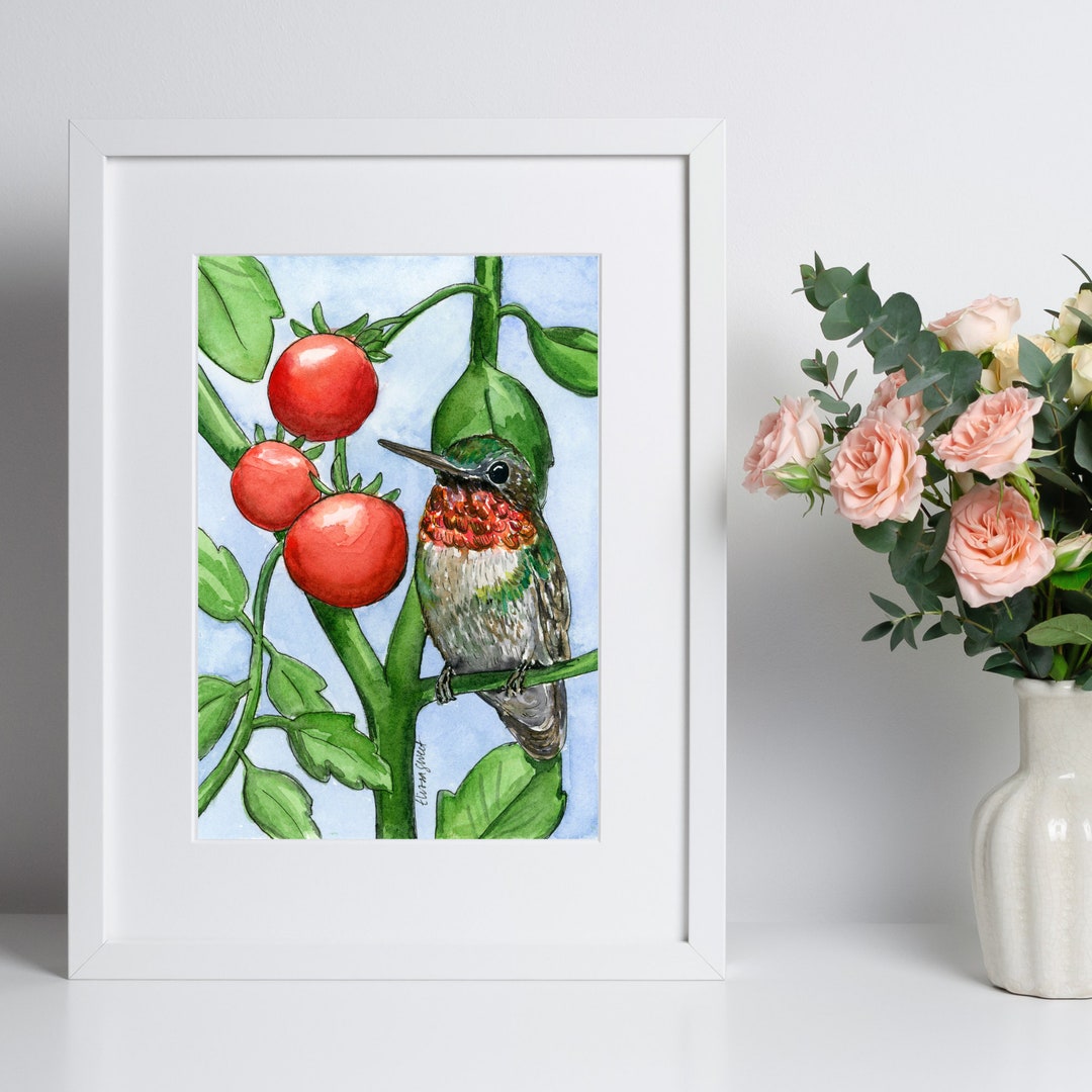 Ruby-throated Hummingbird Painting | High-quality Watercolor Art Print ...