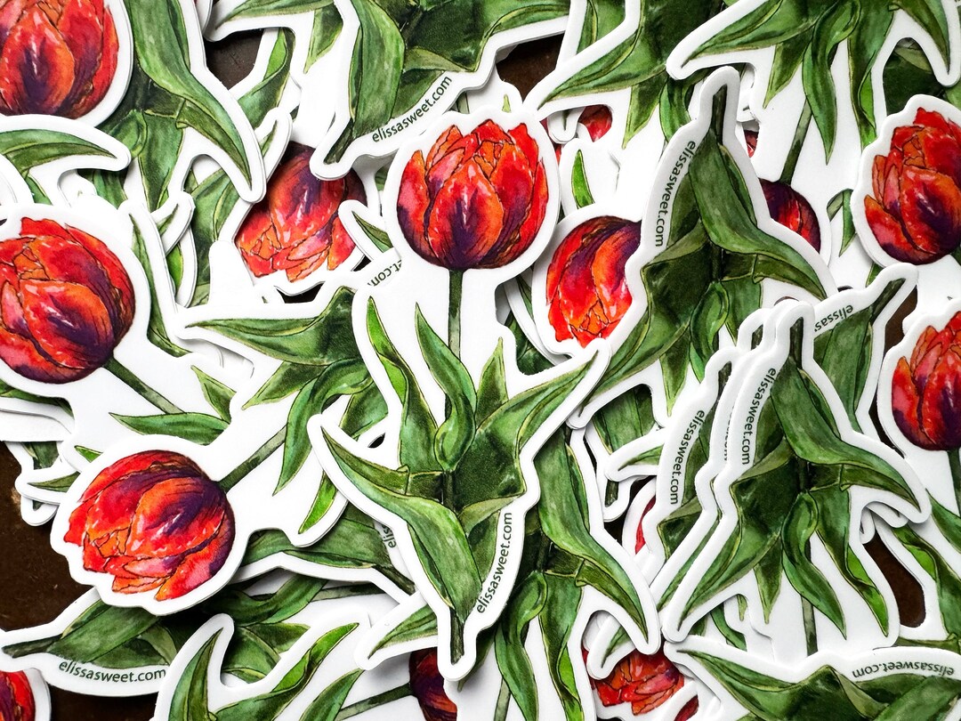 Tulip Sticker | 3" Die-cut Vinyl Sticker | Watercolor and Ink Red ...