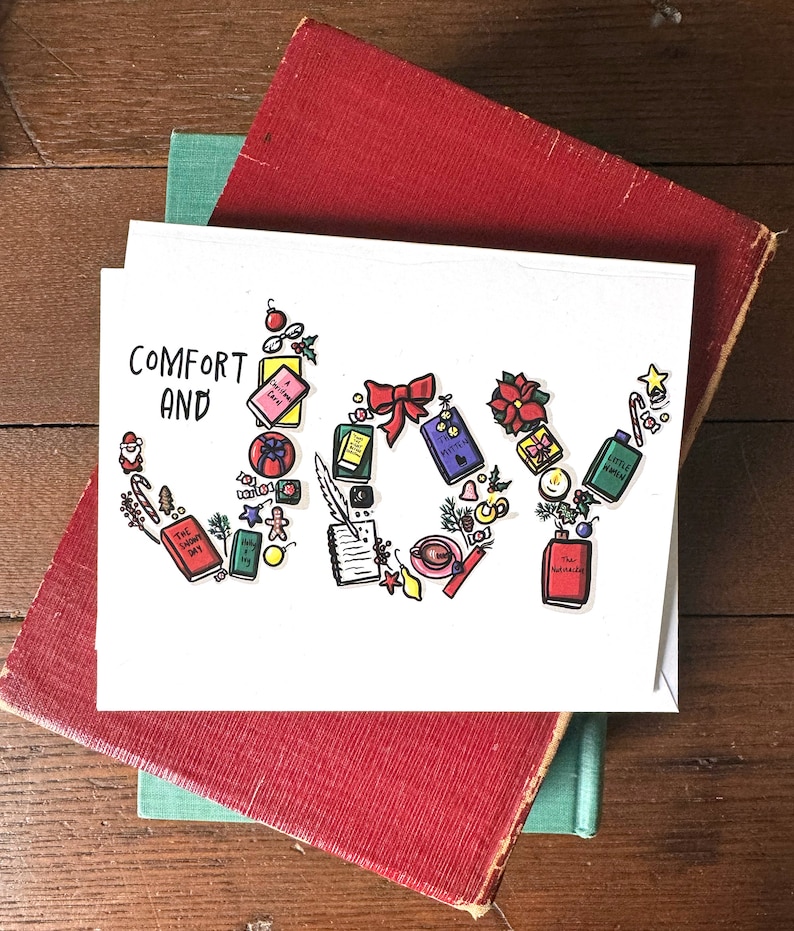 Set of Six Christmas Cards for Book Lovers Three Different Designs ...