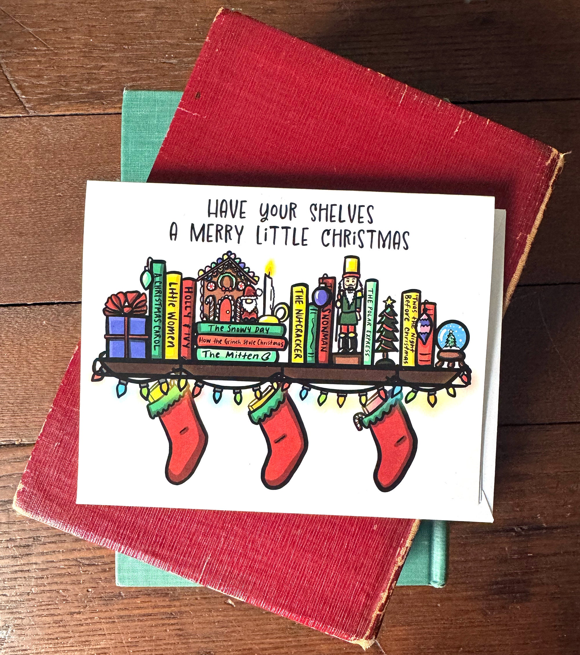 Set of Six Christmas Cards for Book Lovers Three Different Designs ...