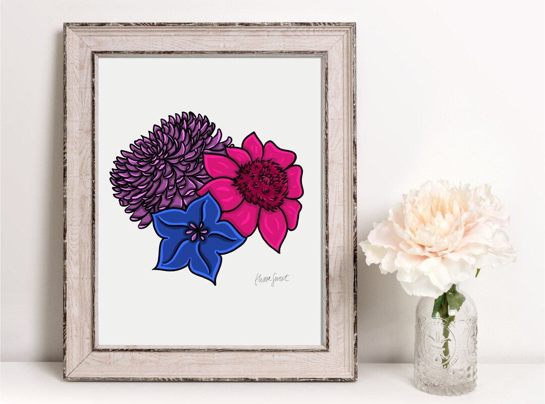 Bi Pride Art Print Digital Illustration 5x7 or 8x10 Pink, Blue and ...