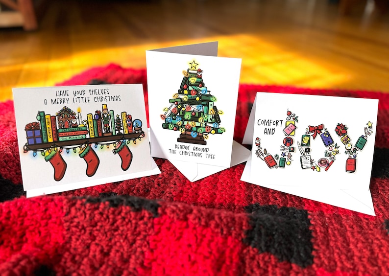 Set of Six Christmas Cards for Book Lovers Three Different Designs ...