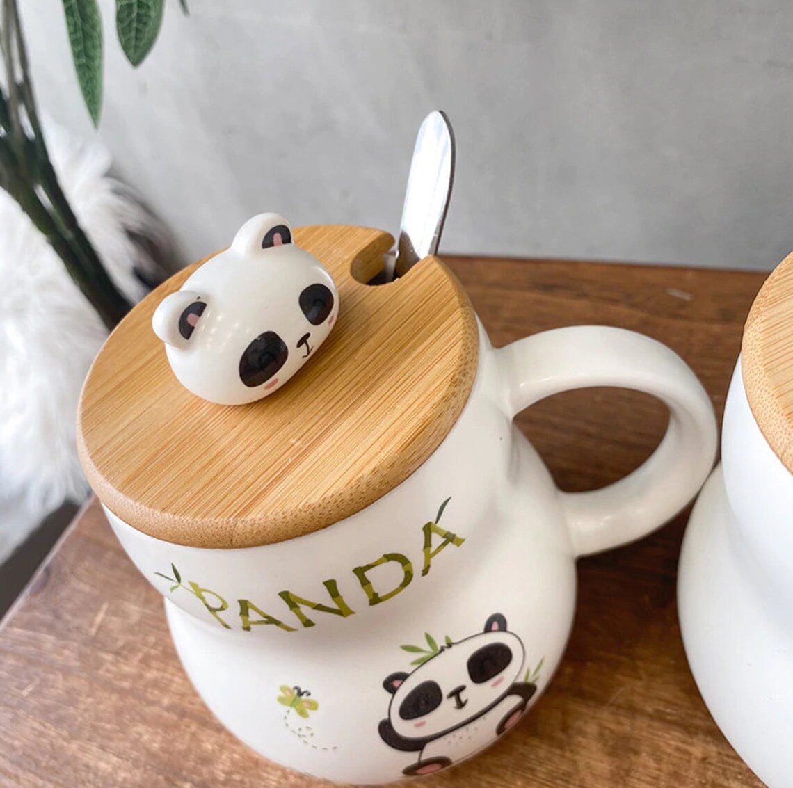 Cute animals porcelain mug with lid and spoon . Relax and | Etsy