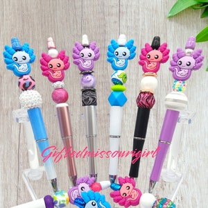 Axolotl // Beaded Ink Pen // Many Options // Pen Gift Set // Key Chain ...