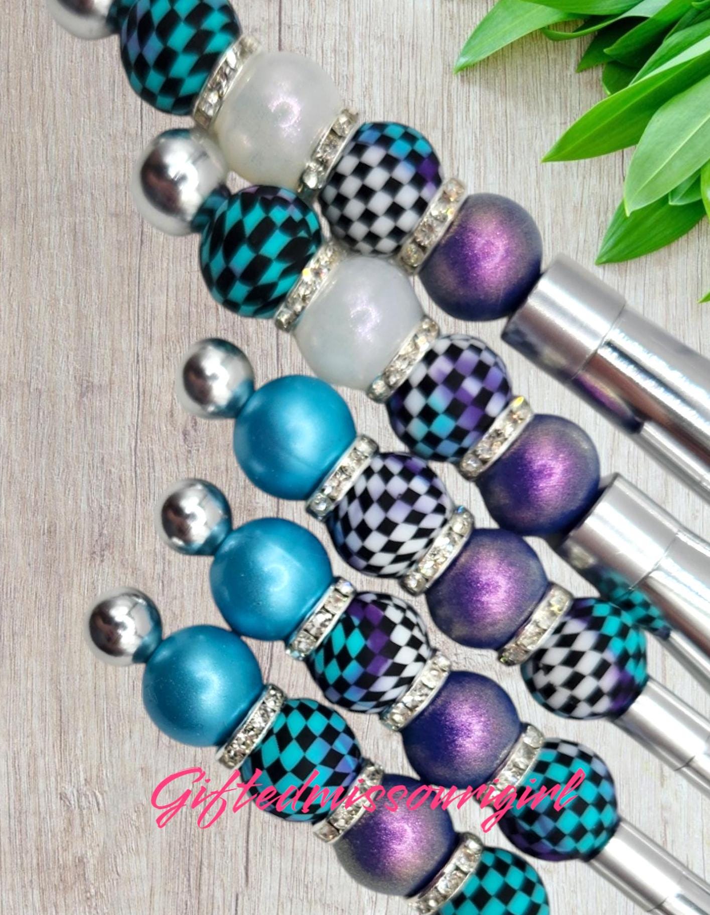 Checkered Print Makeup Brush Set // 5 Piece // Beaded Makeup Brushes ...