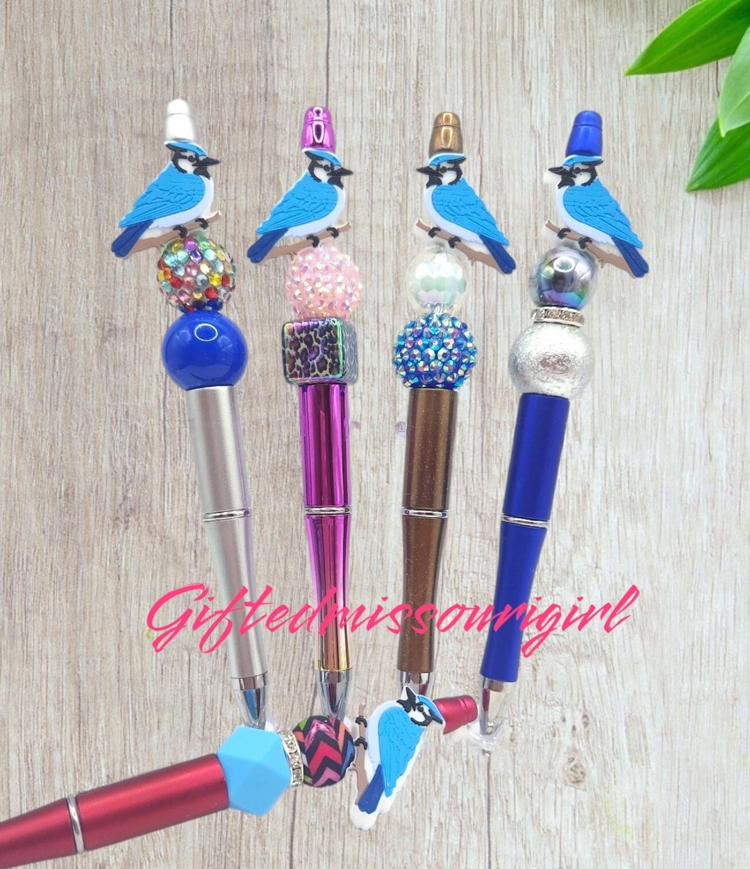 Blue Jay Ink Pen // Blue Bird // Beaded Pen // Pen Gift Set // Key ...
