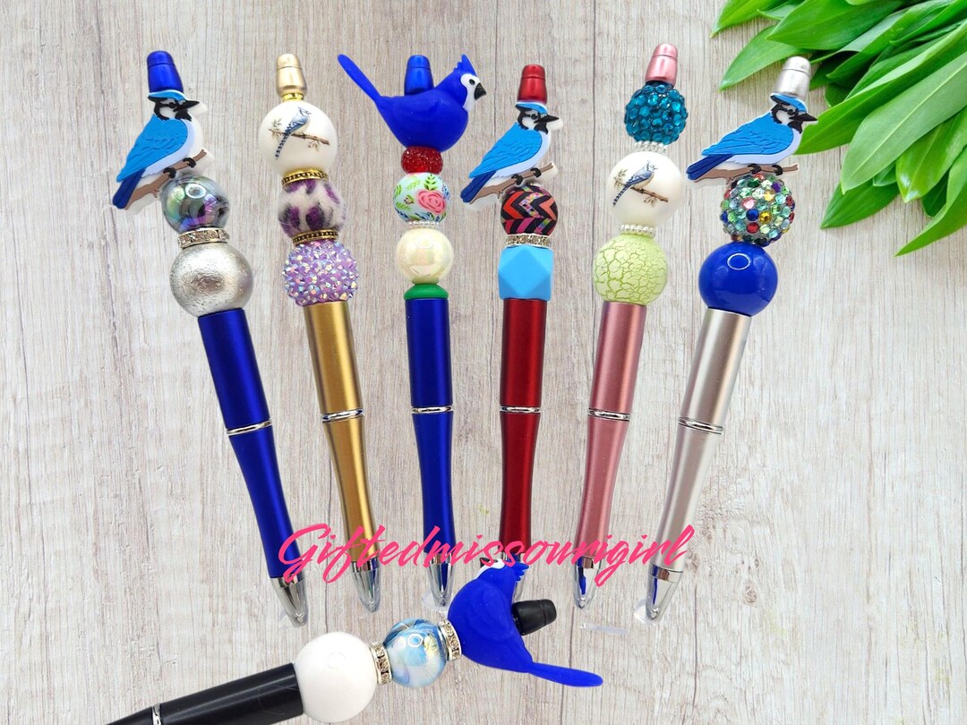 Blue Jay Ink Pen // Bluejay // Blue Bird // Beaded Pen // Ready to Ship ...