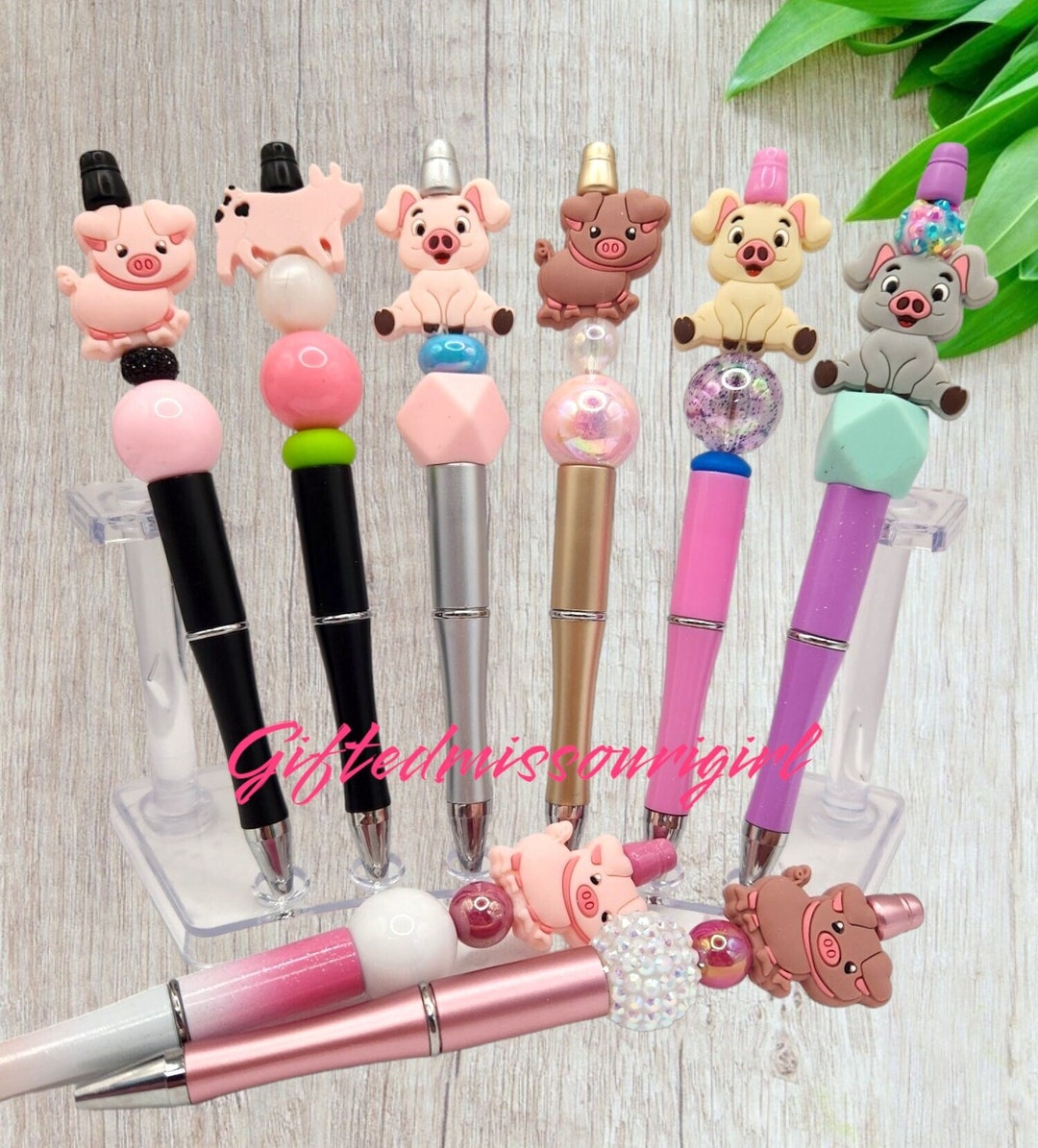Pig // Beaded Pen // Many Options // Pen Gift Set // Key Chain // Ready ...