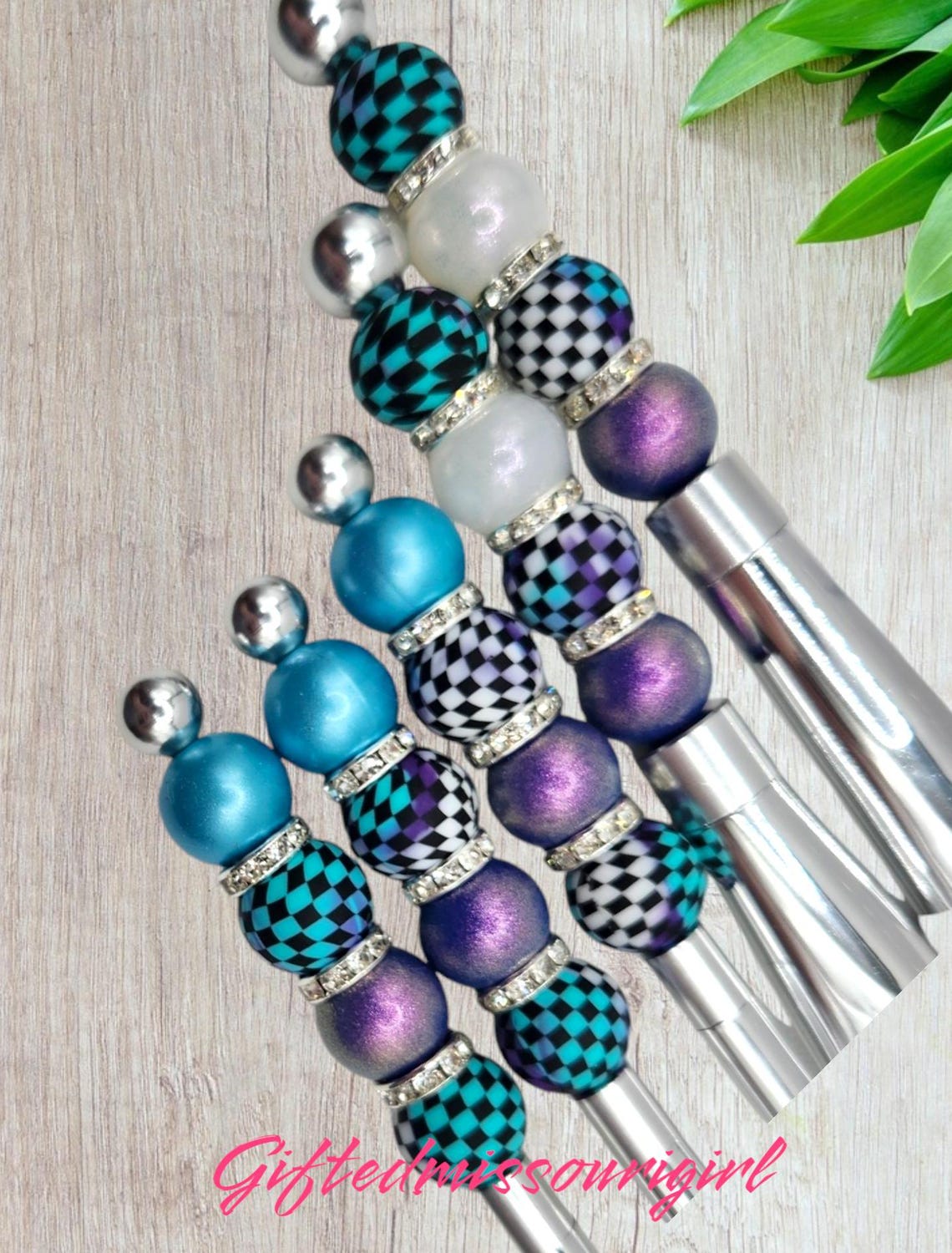 Checkered Print Makeup Brush Set // 5 Piece // Beaded Makeup Brushes ...