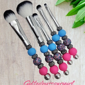 Western Print Makeup Brush Set // 5 Piece // Pink // Blue // Beaded ...